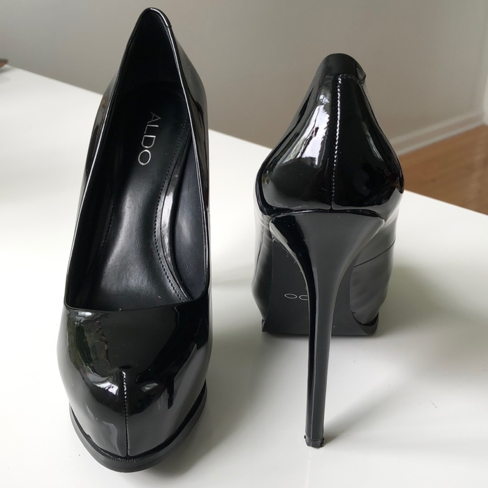 Black Patent Leather Platform Pumps Franchette - Gem